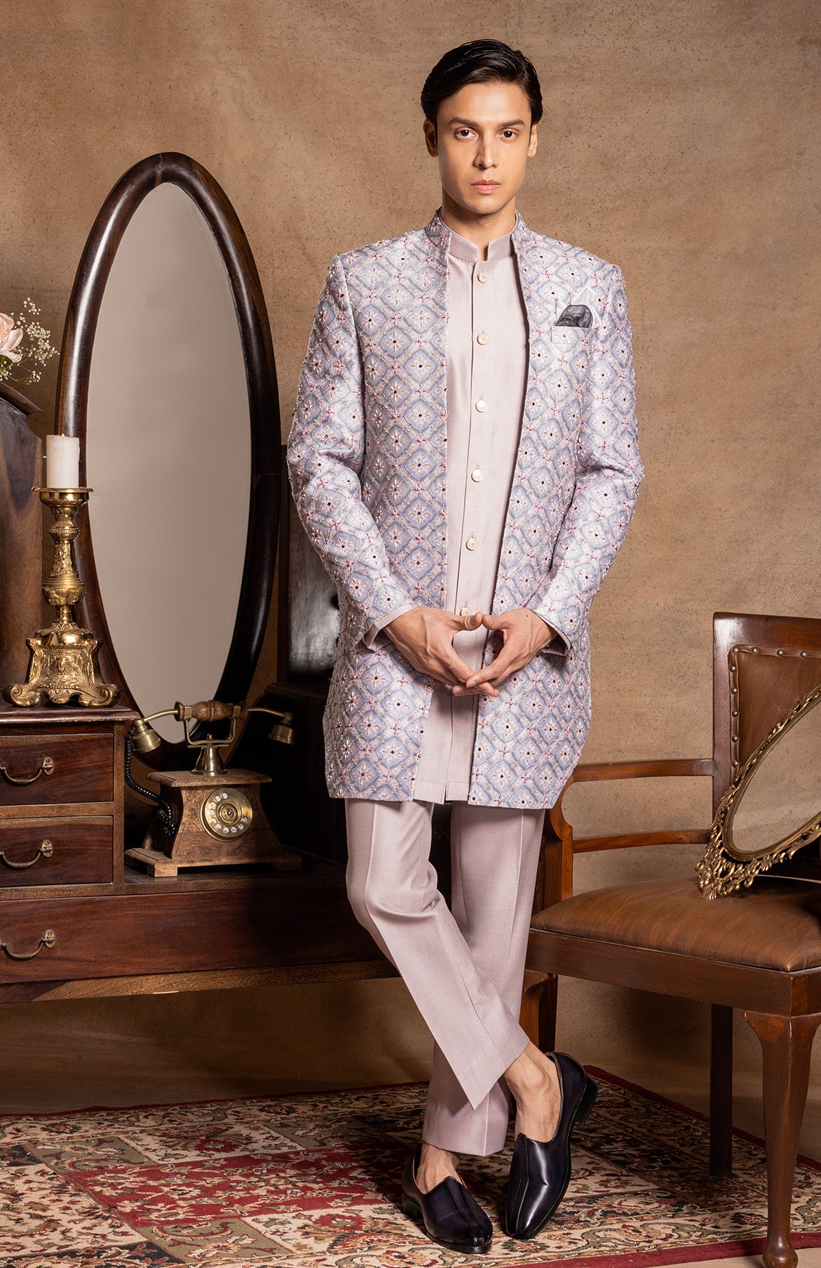 Powder Blue Open Jacket Set – Amrit Dawani
