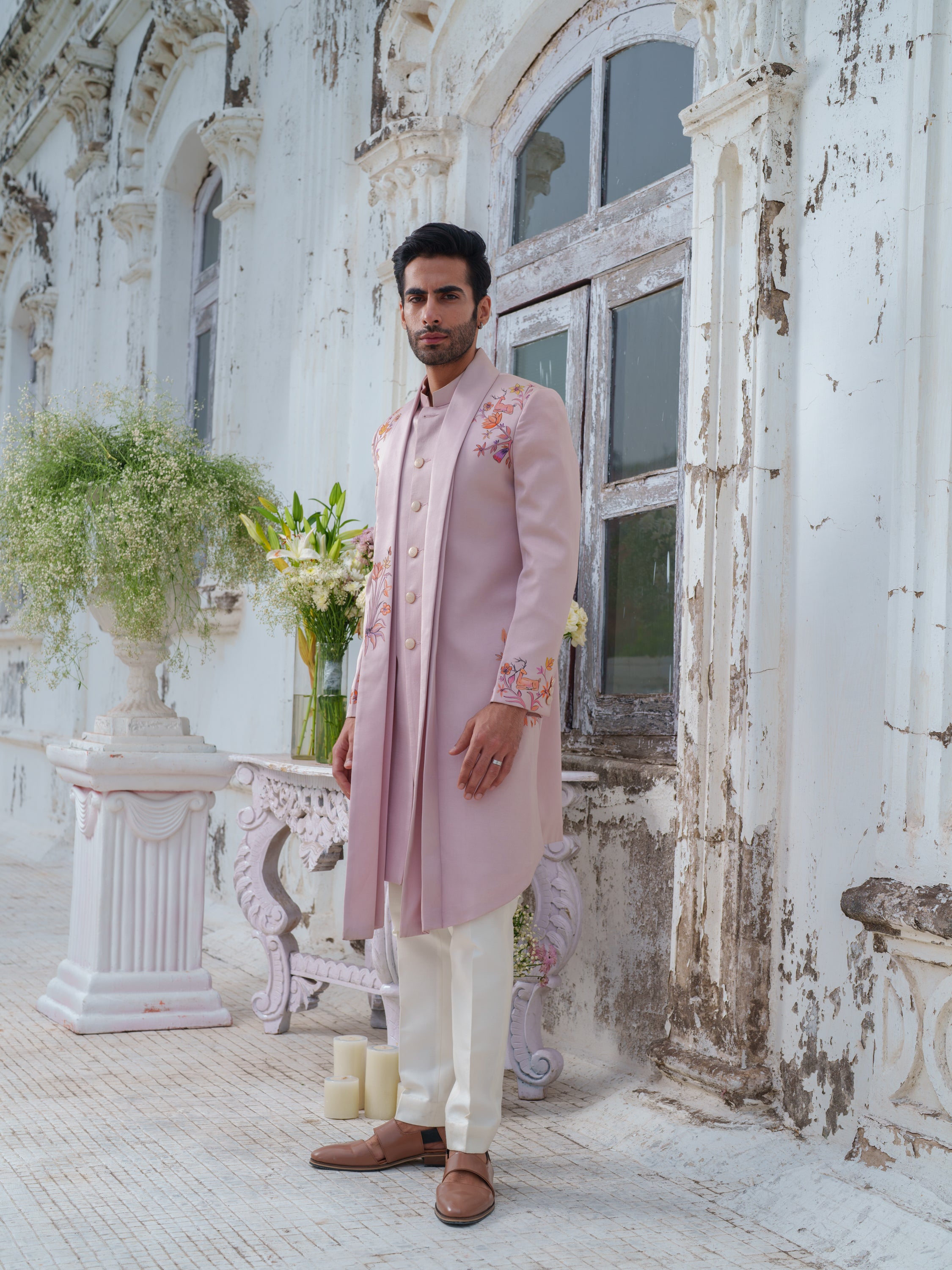 Mauve Hand Painted Cape Kurta Set – Amrit Dawani