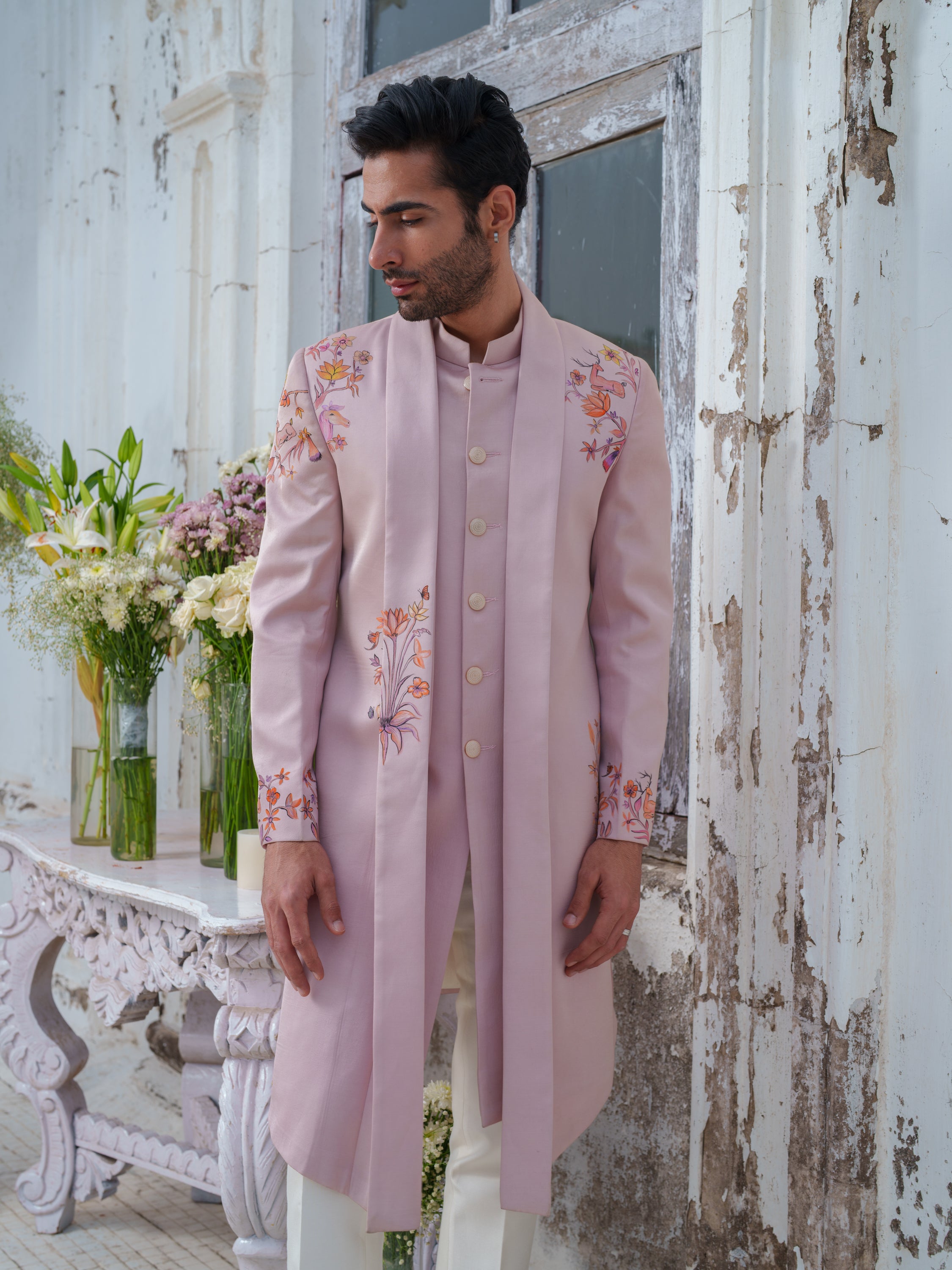 Mauve Hand Painted Cape Kurta Set – Amrit Dawani