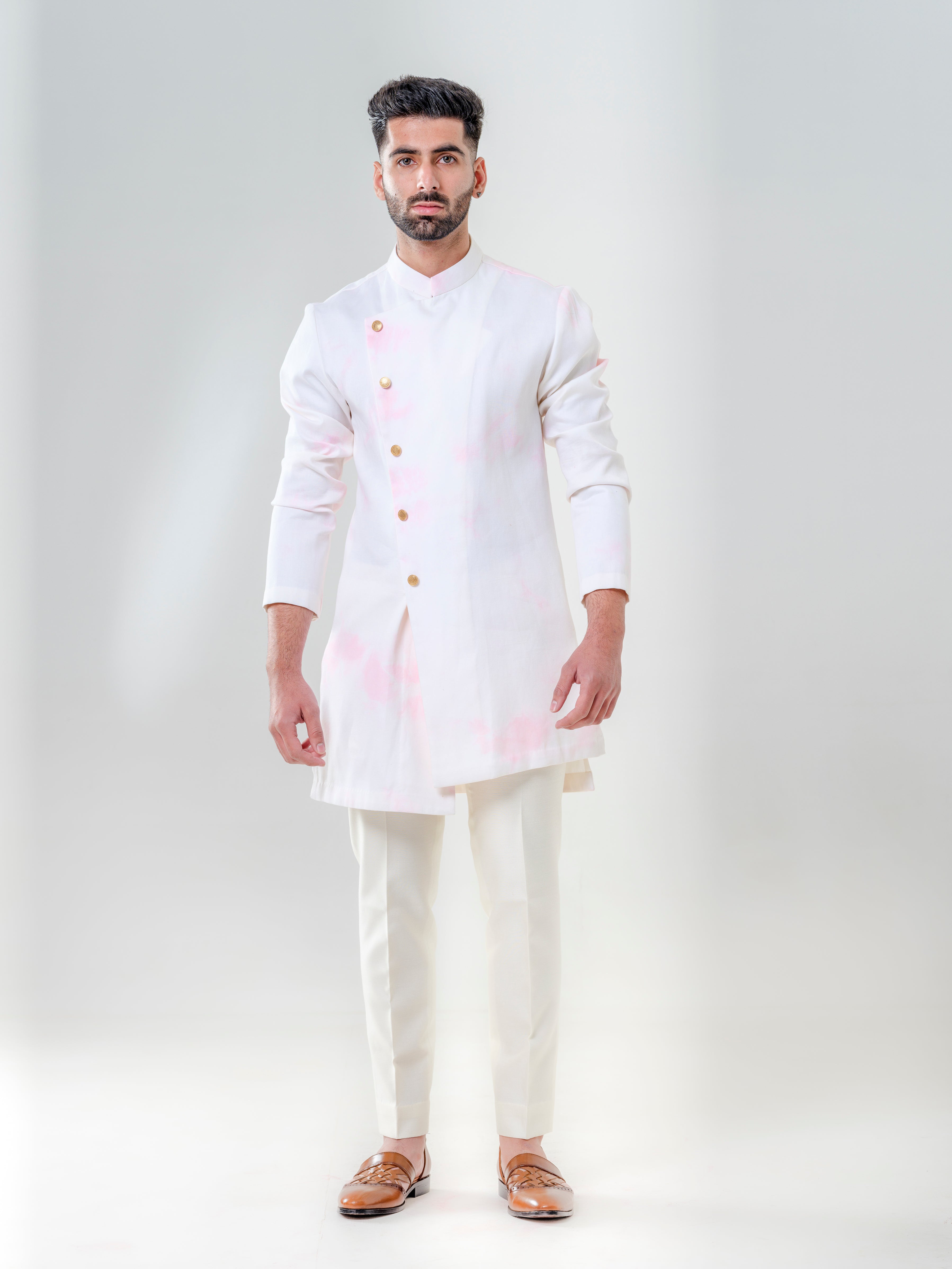 IVORY AND PINK MARBLE DYEING KURTA – Amrit Dawani