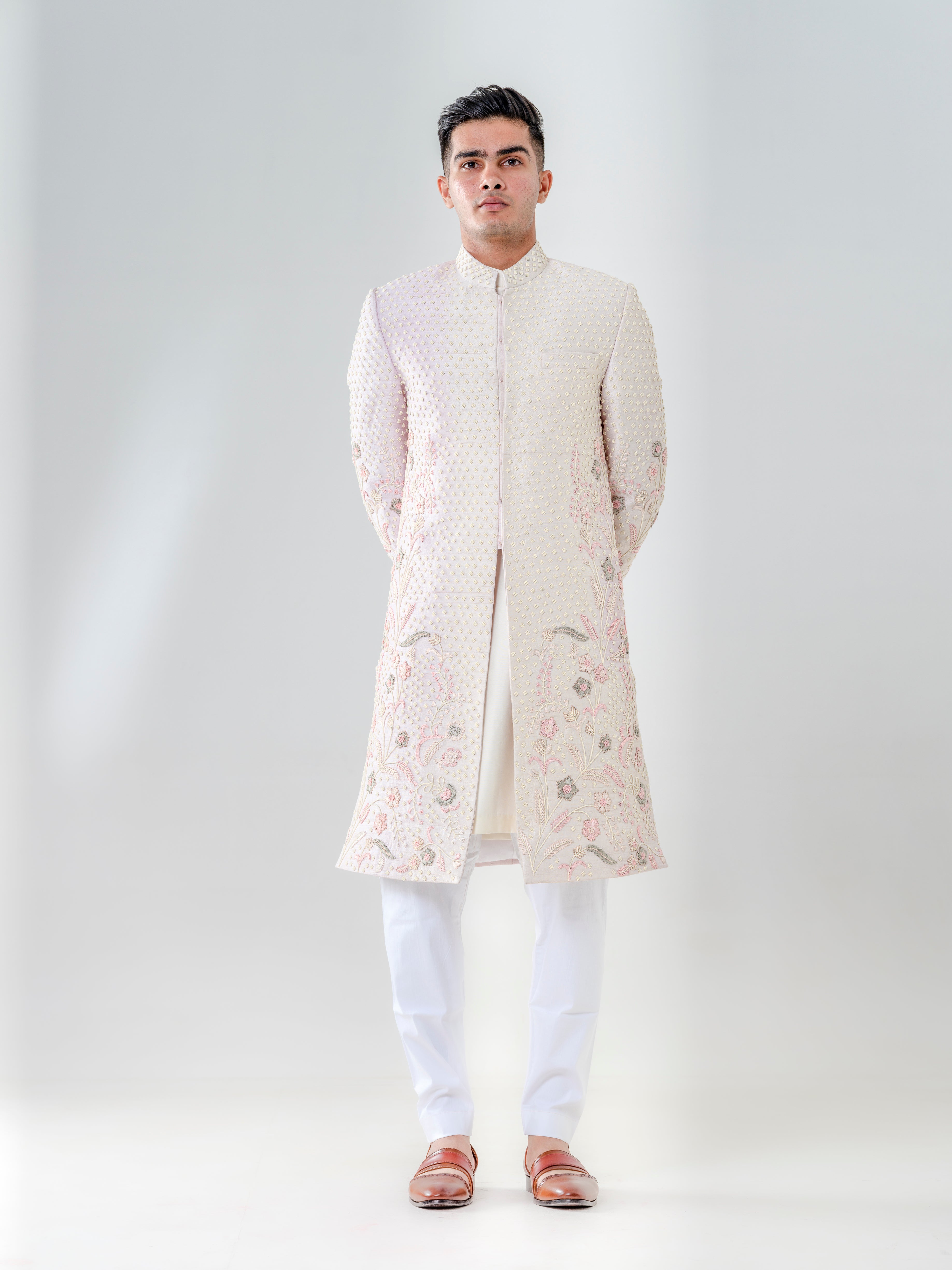SALMON PINK FULLY EMBELLISHED SHERWANI – Amrit Dawani