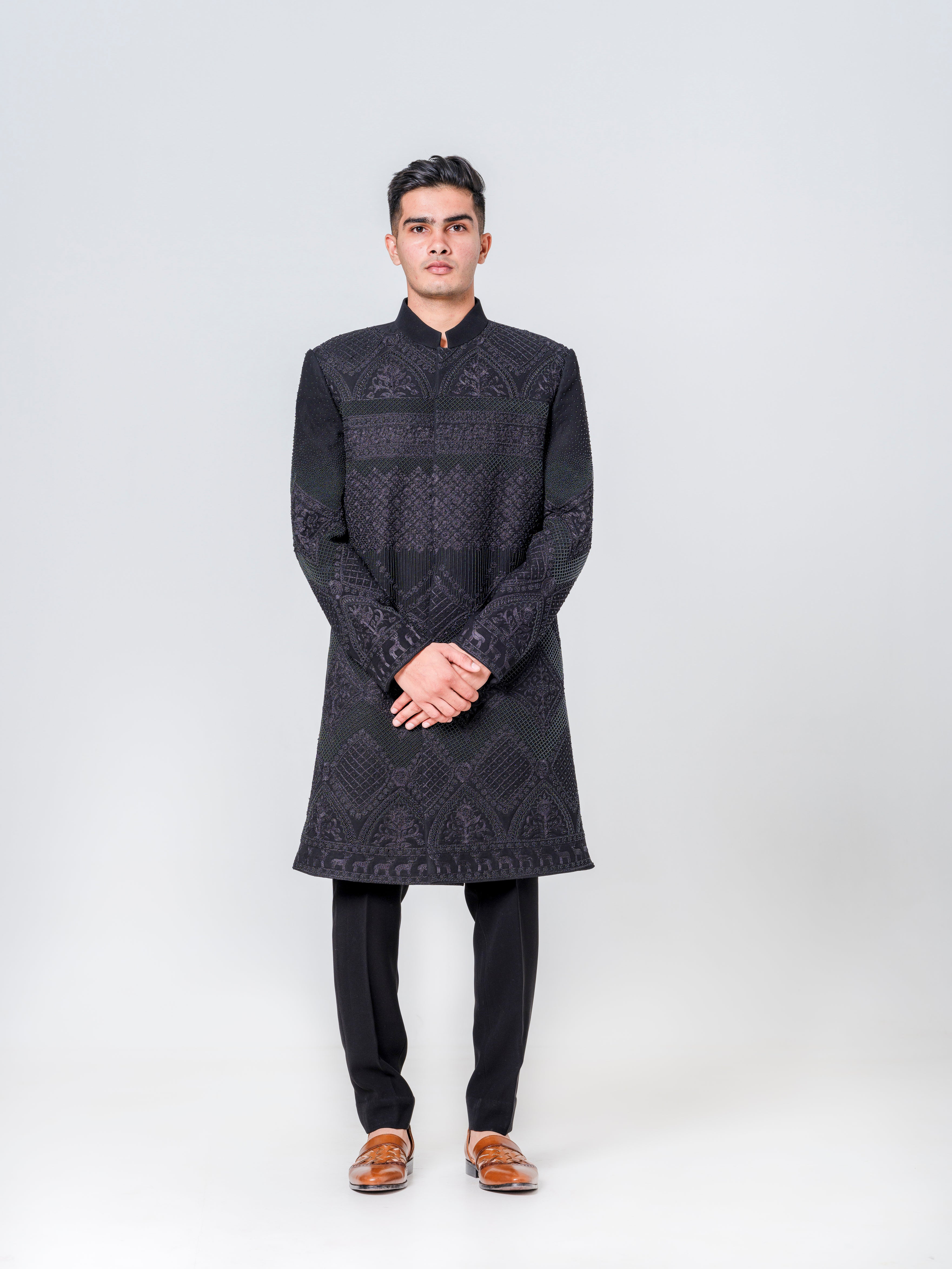BLACK FULLY EMBELLISHED SHERWANI – Amrit Dawani